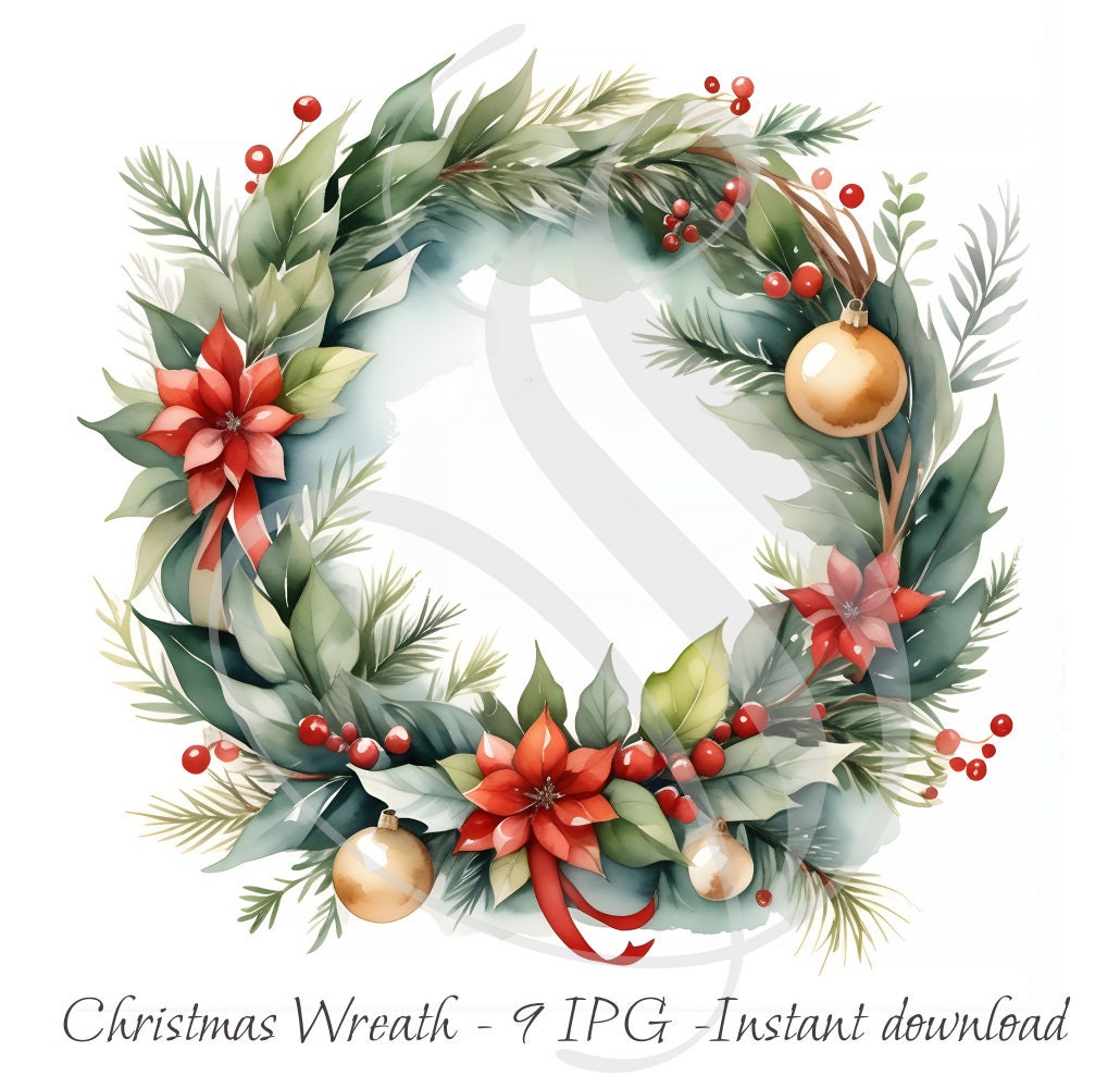 Beautiful Christmas Wreath Clipart Set - Watercolor Winter Clipart for ...