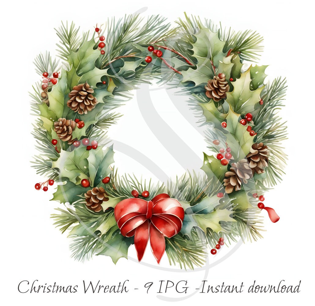 Beautiful Christmas Wreath Clipart Set Watercolor Winter Clipart for ...