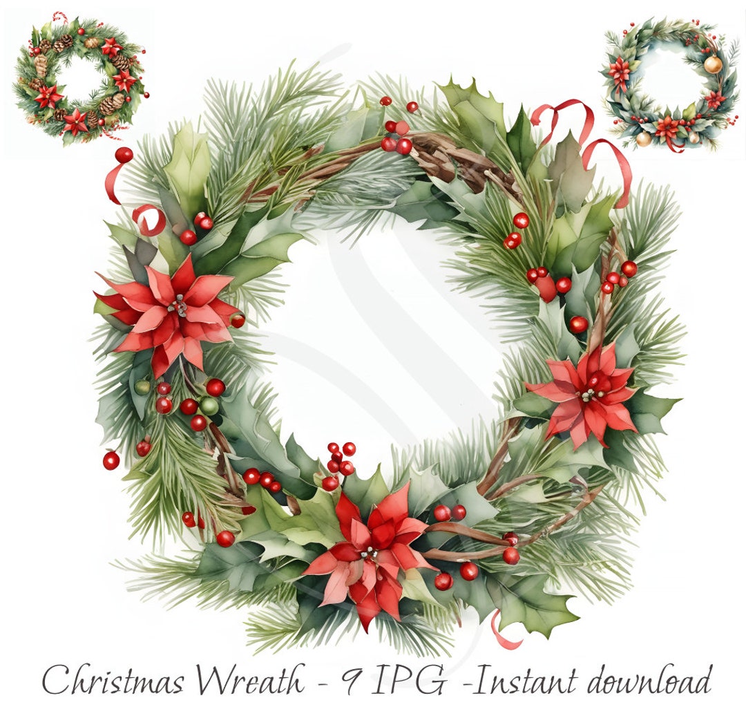 Beautiful Christmas Wreath Clipart Set Watercolor Winter Clipart for ...