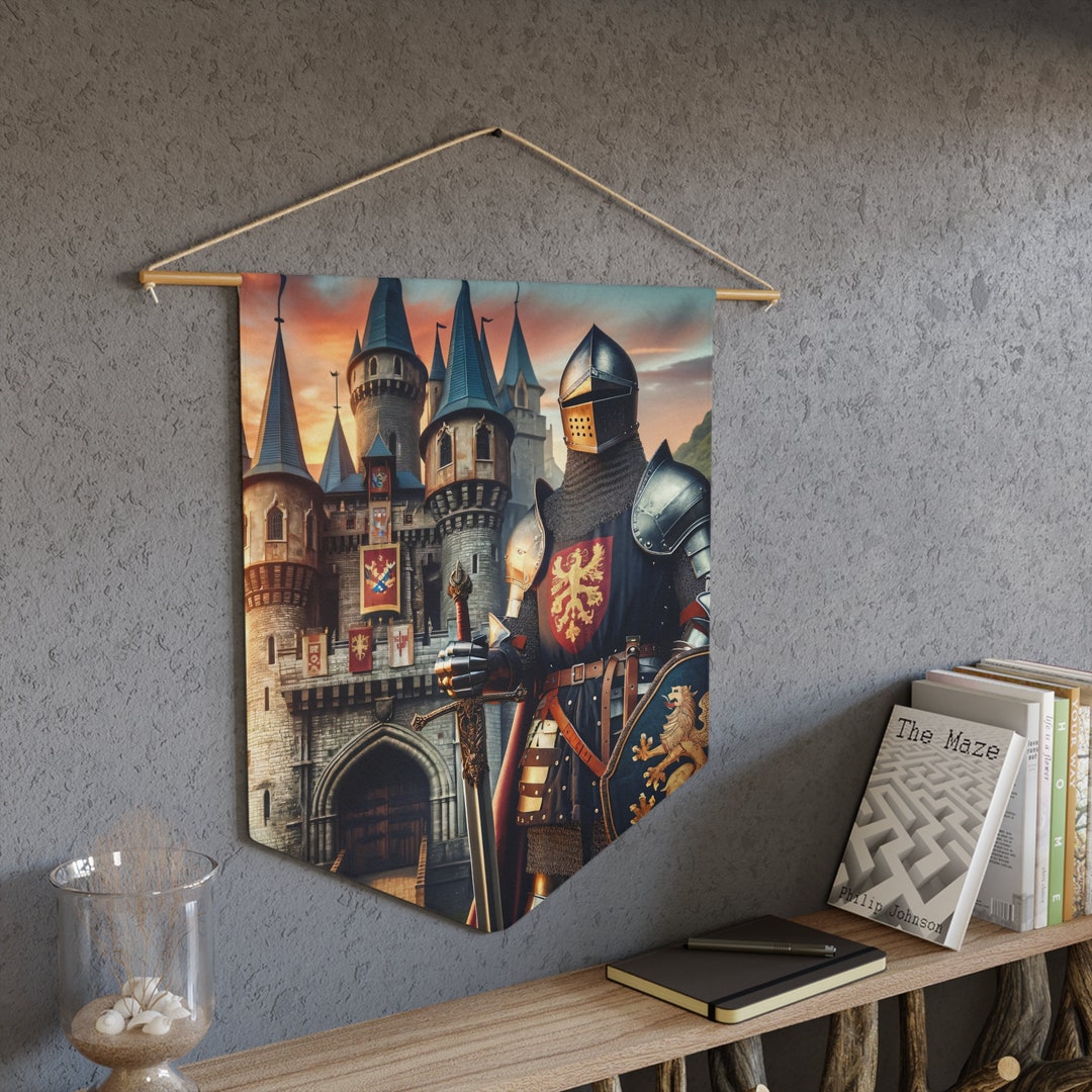 Medieval Pennant Knight in Full Armor Standing Near Castle - Etsy
