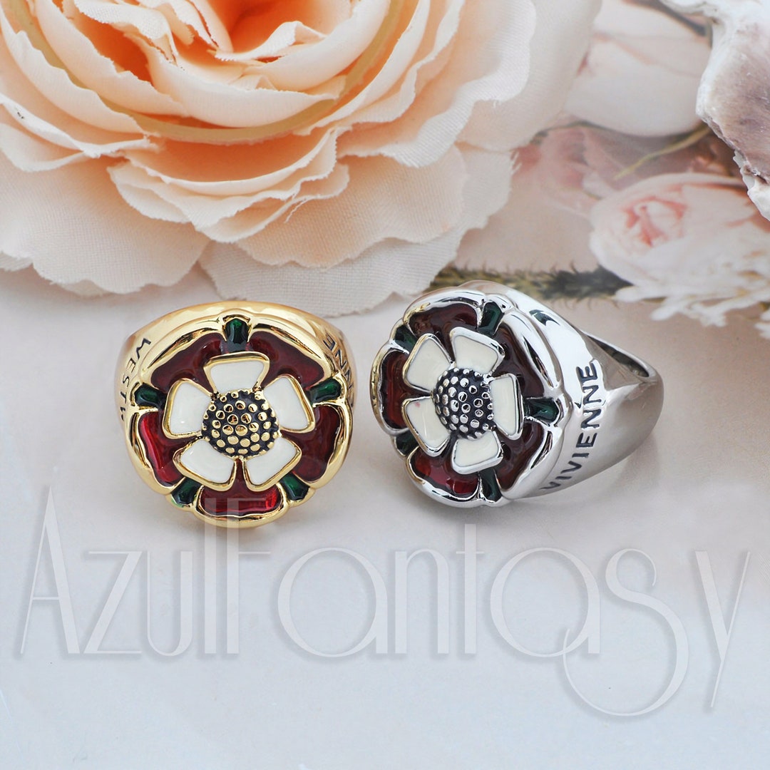 Vivienne Inspired Silver Rings, Floral Silver Gold Toned Flower Enamel ...