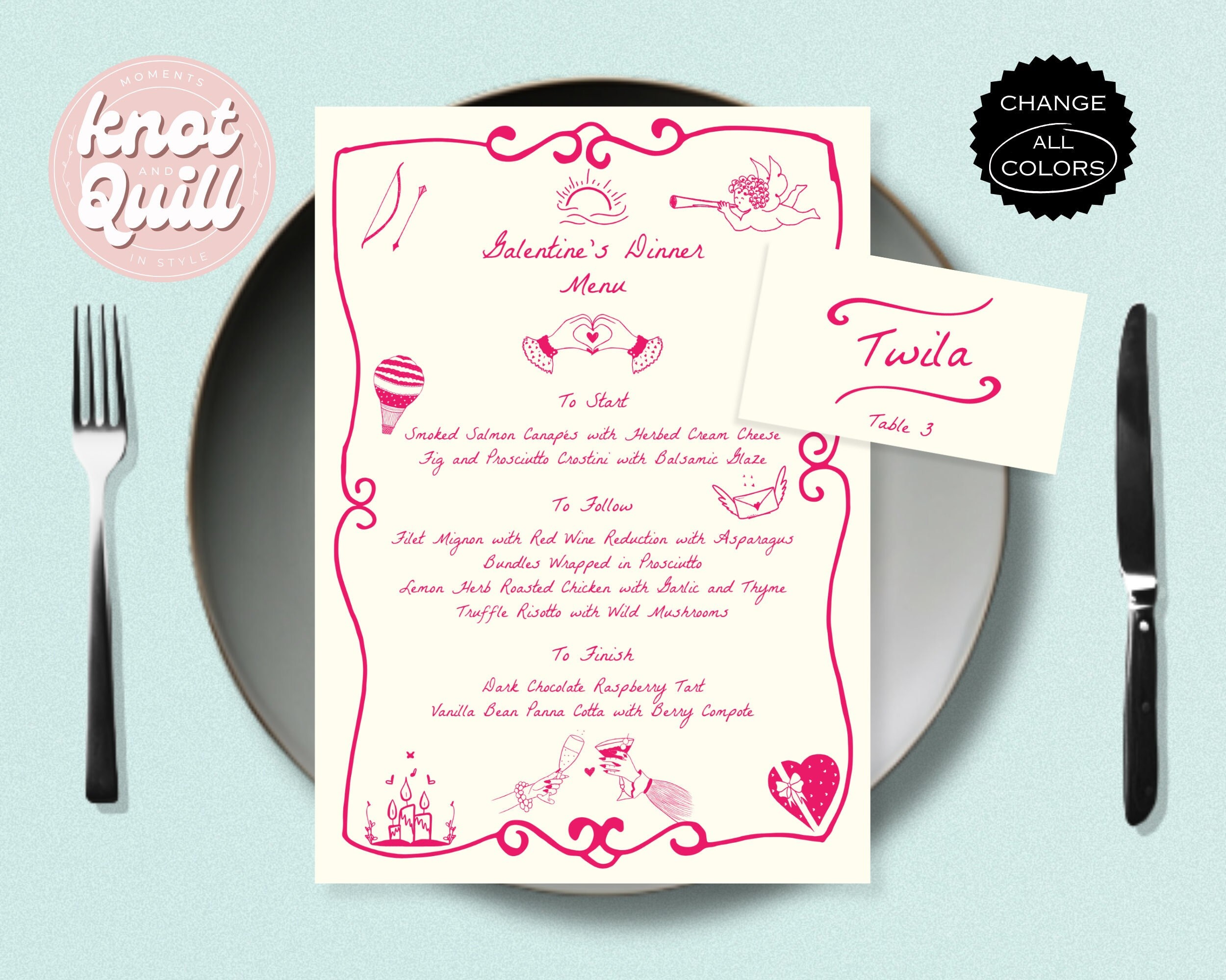 Galentines DINNER MENU PLACECARD, Illustrated Girls Valentine's Day ...