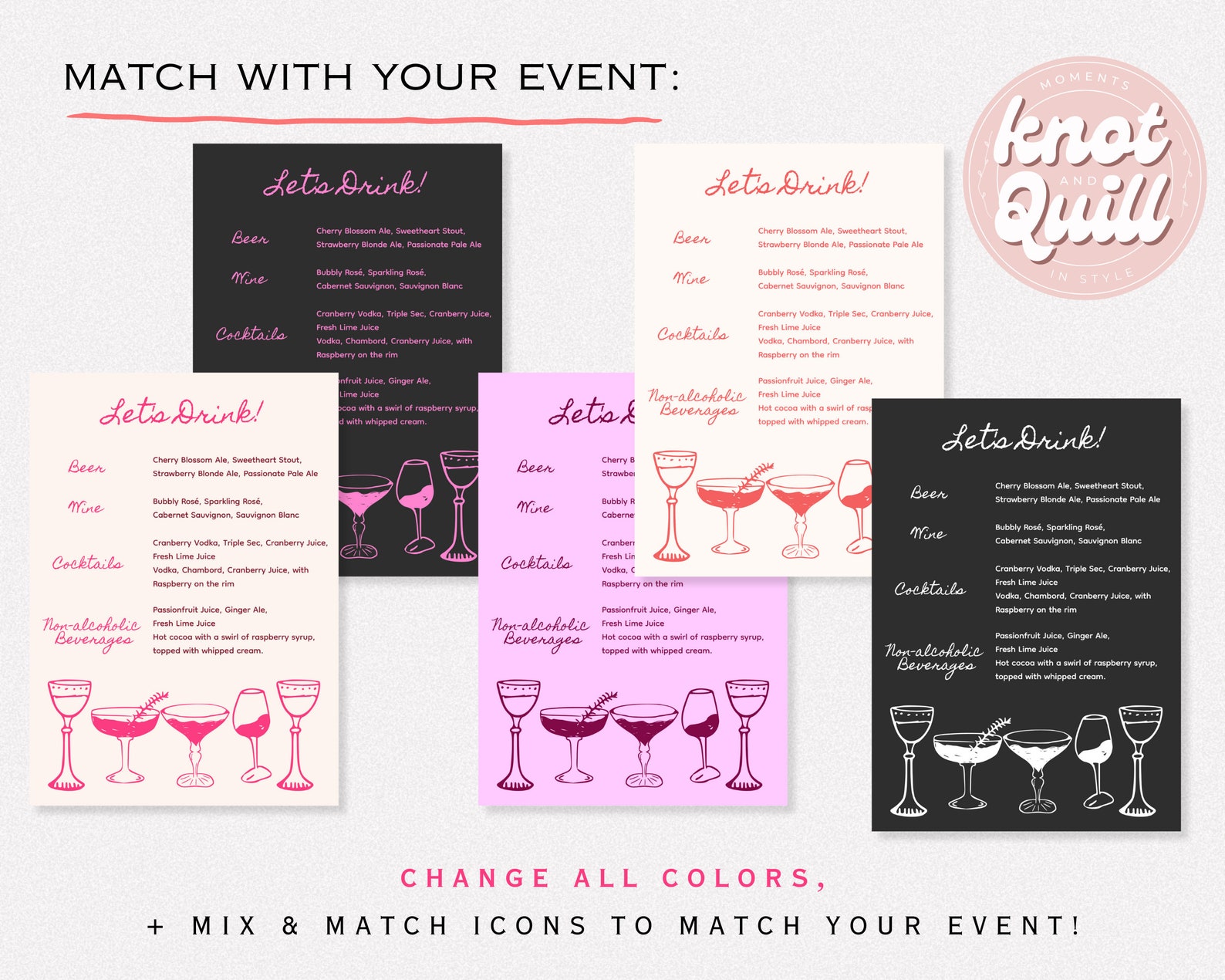 Illustrated BAR DRINKS MENU Template, Handdrawn Whimsical Cocktail ...