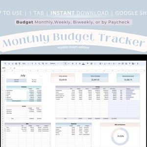 Budget Planner Google Sheets, Monthly Budget Spreadsheet Paycheck ...