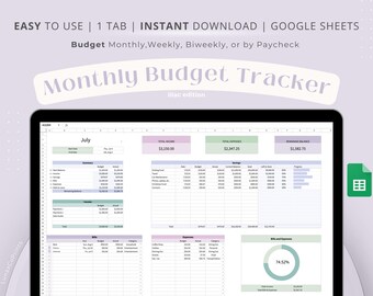 Budget Planner Google Sheets, Monthly Budget Spreadsheet Paycheck ...
