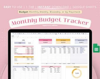 Budget Planner Google Sheets, Monthly Budget Spreadsheet Paycheck ...