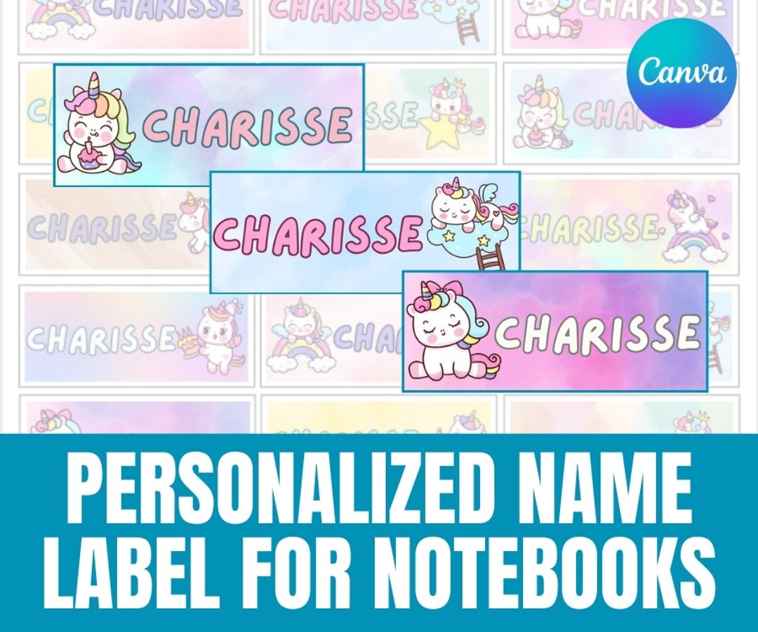 Personalized Name Label for Notebooks, Unicorn Theme Notebook Label ...