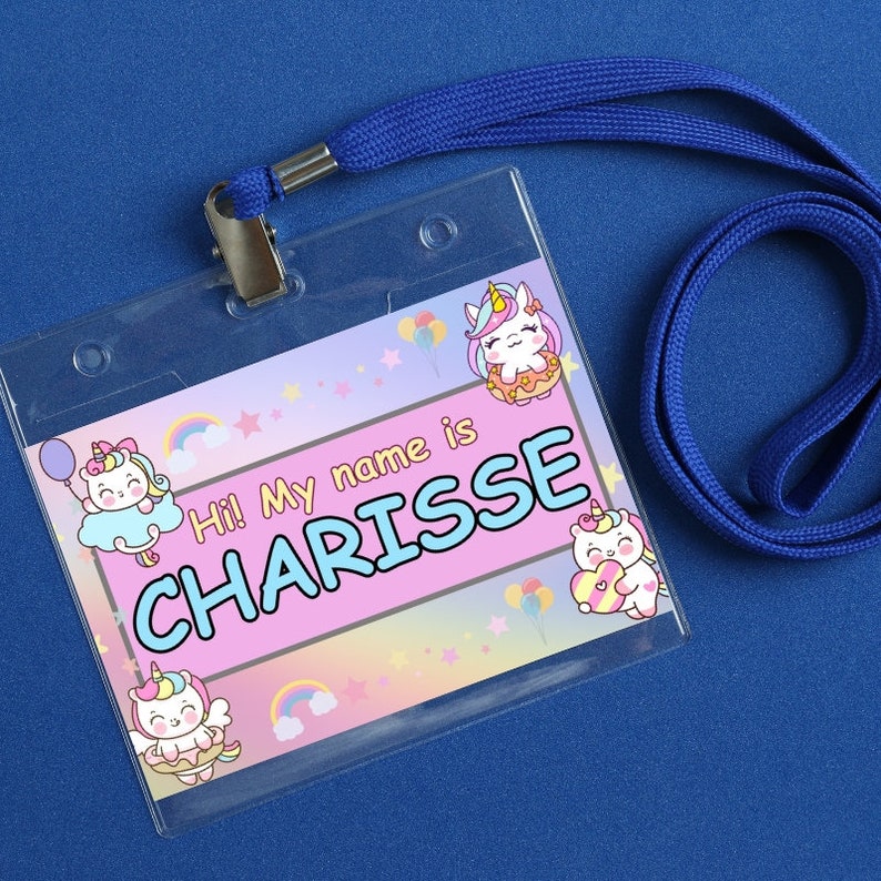Personalized Unicorn Name Tags for Kids, Editable Unicorn Nameplate ...