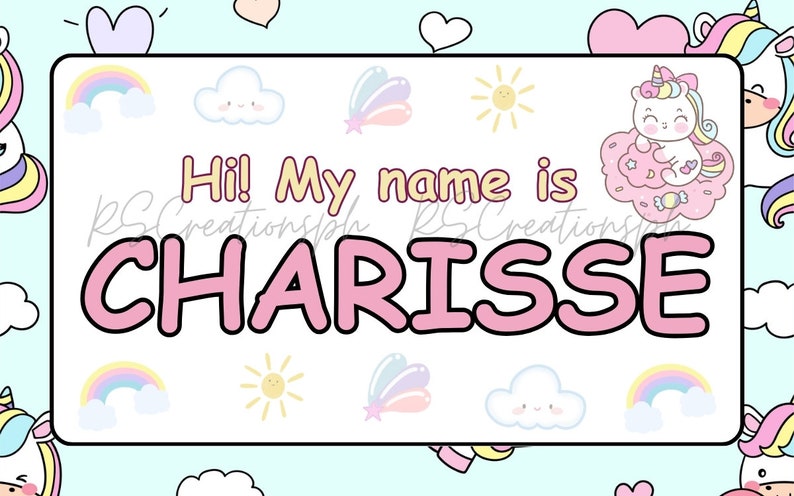 Personalized Unicorn Name Tags for Kids, Editable Unicorn Nameplate ...