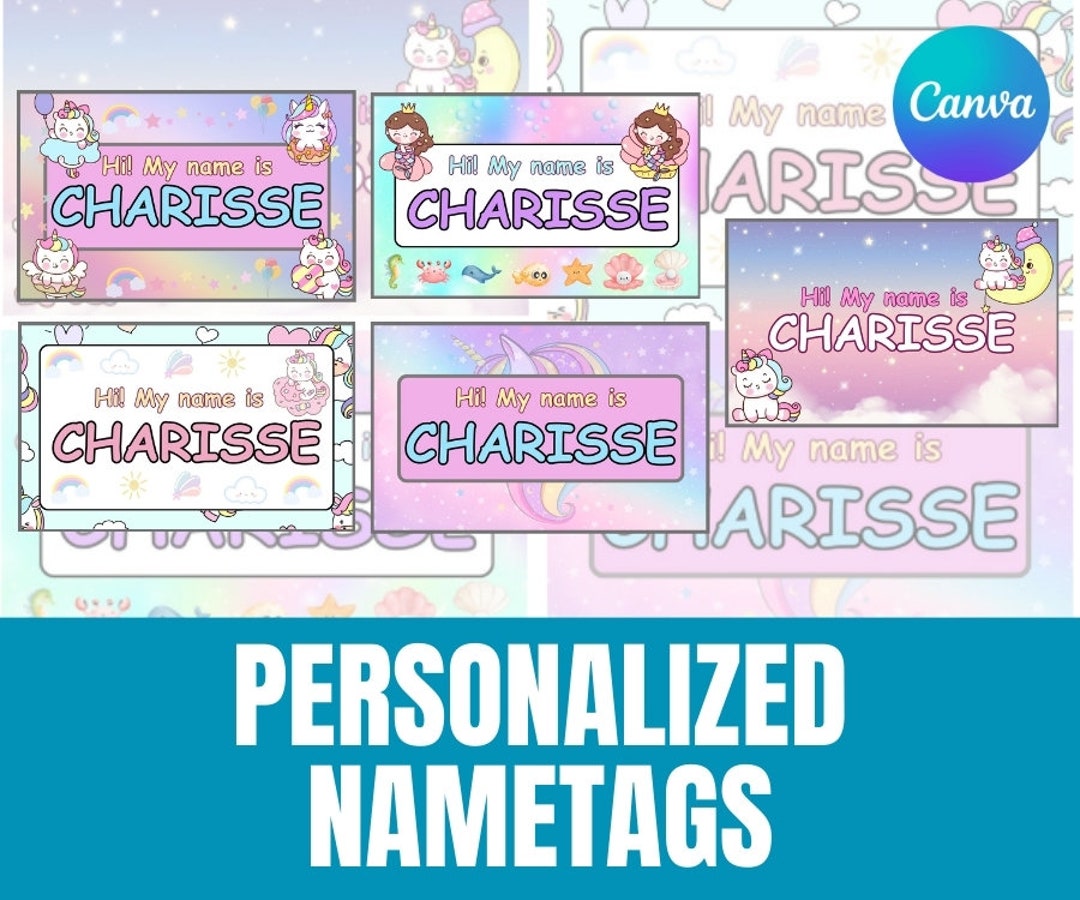 Personalized Unicorn Name Tags for Kids, Editable Unicorn Nameplate ...