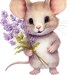 Mouse With Lavender Clipart, 11 Jpg, Watercolor Mouse Clipart, Digital ...