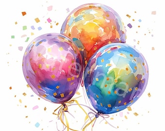 Watercolor Balloon Clipart: Birthday Party Graphics (digital Download ...