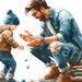 Father & Children Watercolor Clipart: Family Illustration (digital ...