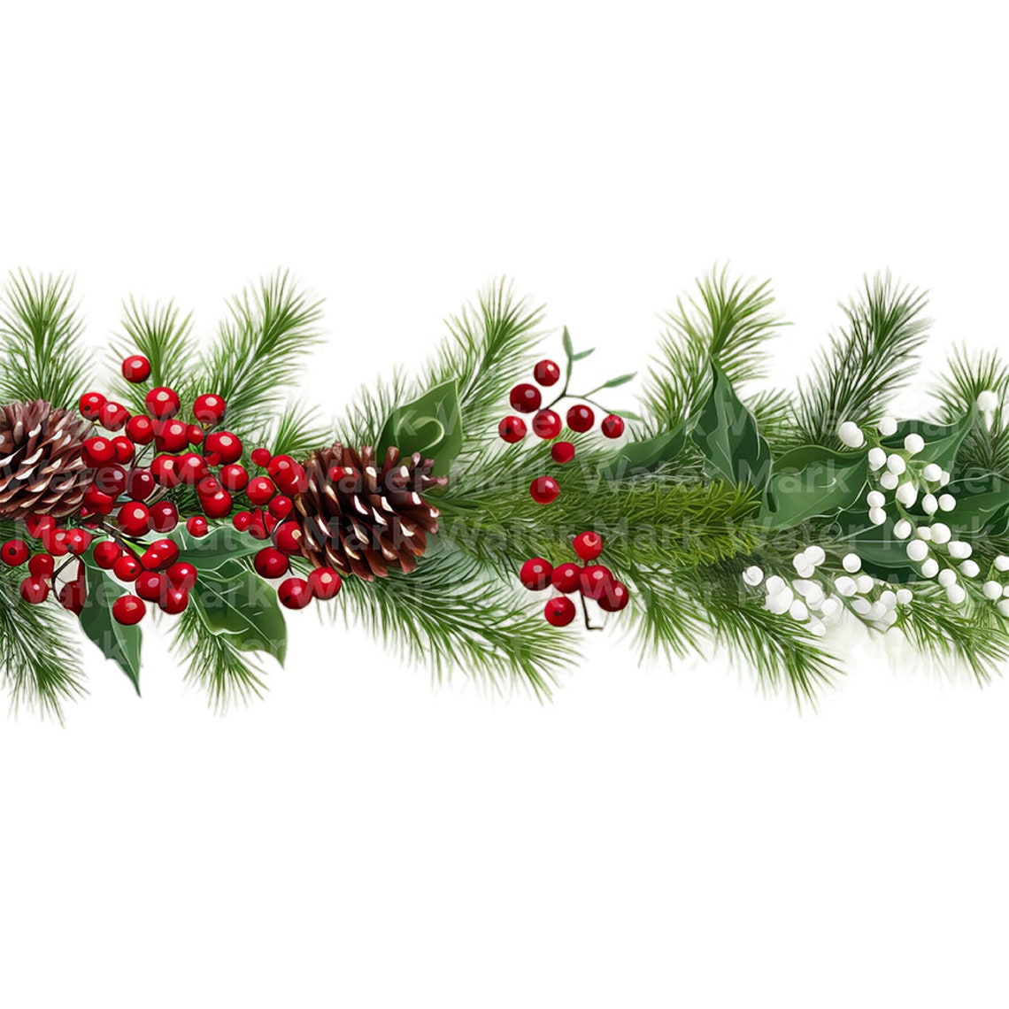 Watercolor Christmas Borders Clipart: Pine, Holly, Berries (digital ...