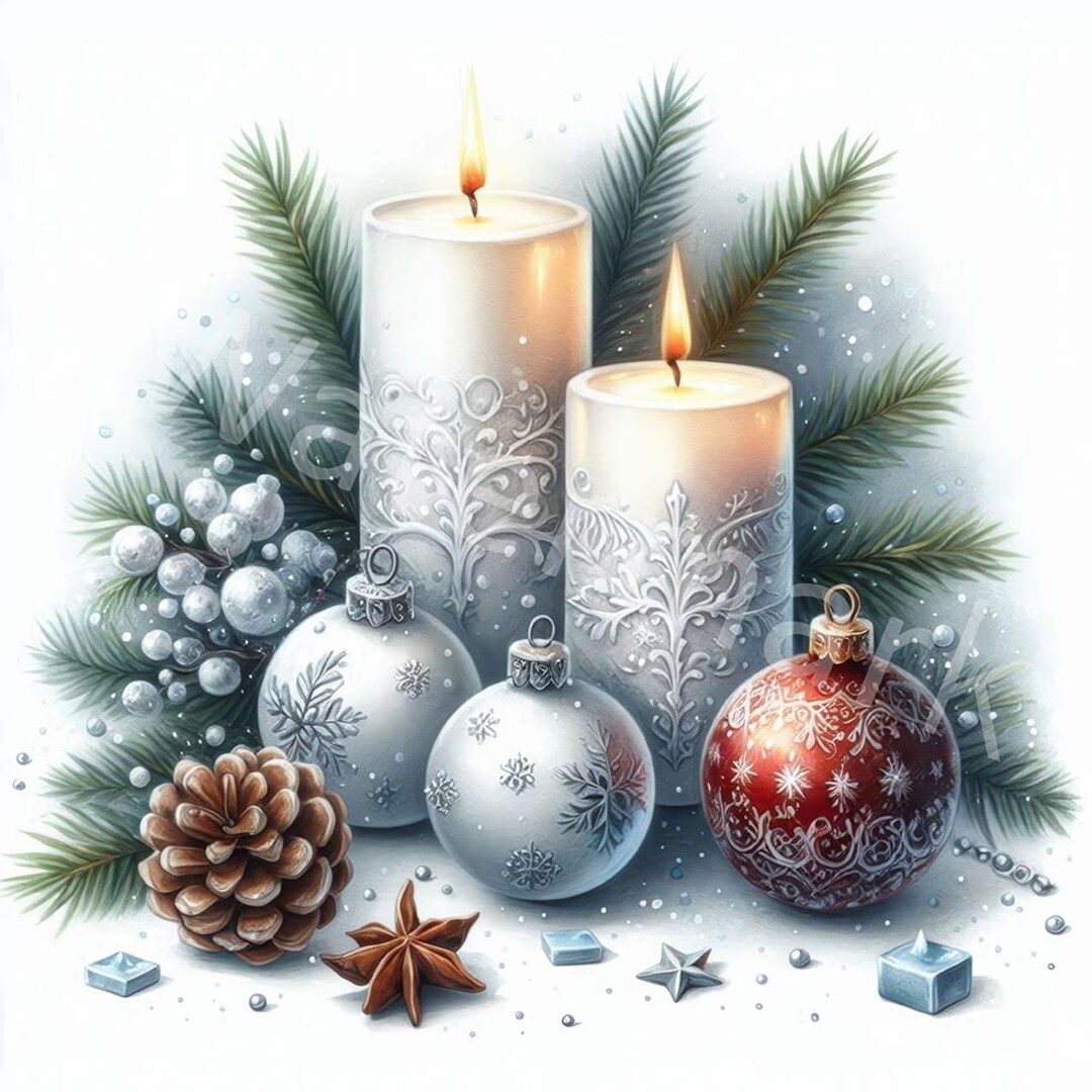 Christmas Candles Clipart: Watercolor Ornaments (digital Download) - Etsy