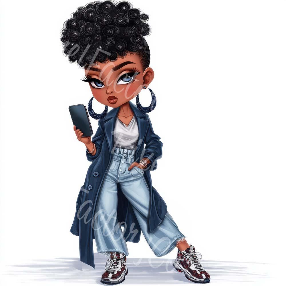 Chibi Black Girl Clipart: Kawaii Afro Woman Illustration (digital ...