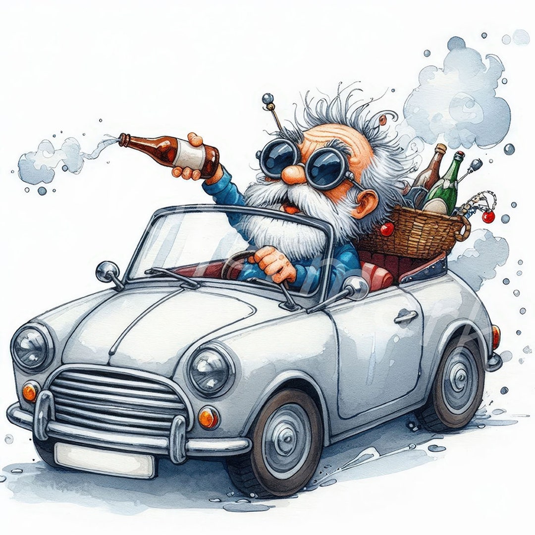 Funny Old Man Driver Clipart, 12JPG, Crazy Grandpa in Car, Senior ...