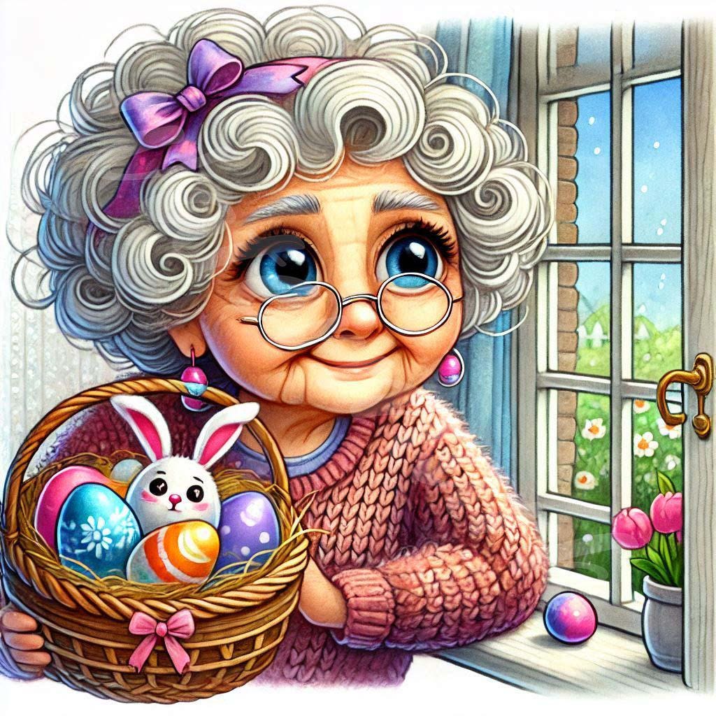 Funny Easter Grandma Clipart: Easter Eggs & Tulips (digital Download ...