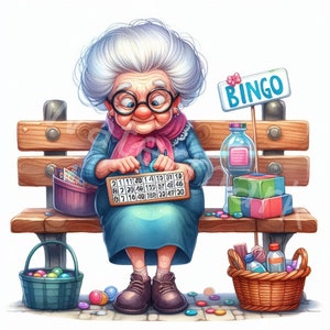 Funny Old Ladies Clipart, 12 JPG, People Clipart, Grandma Playing Bingo ...