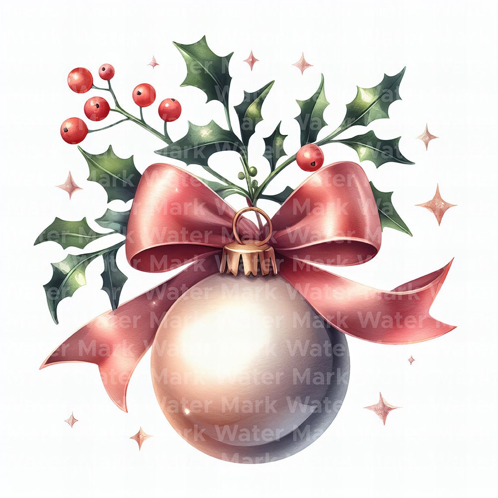 Christmas Tree Baubles Clipart, 12 JPG, Watercolor Clipart, Card Making ...