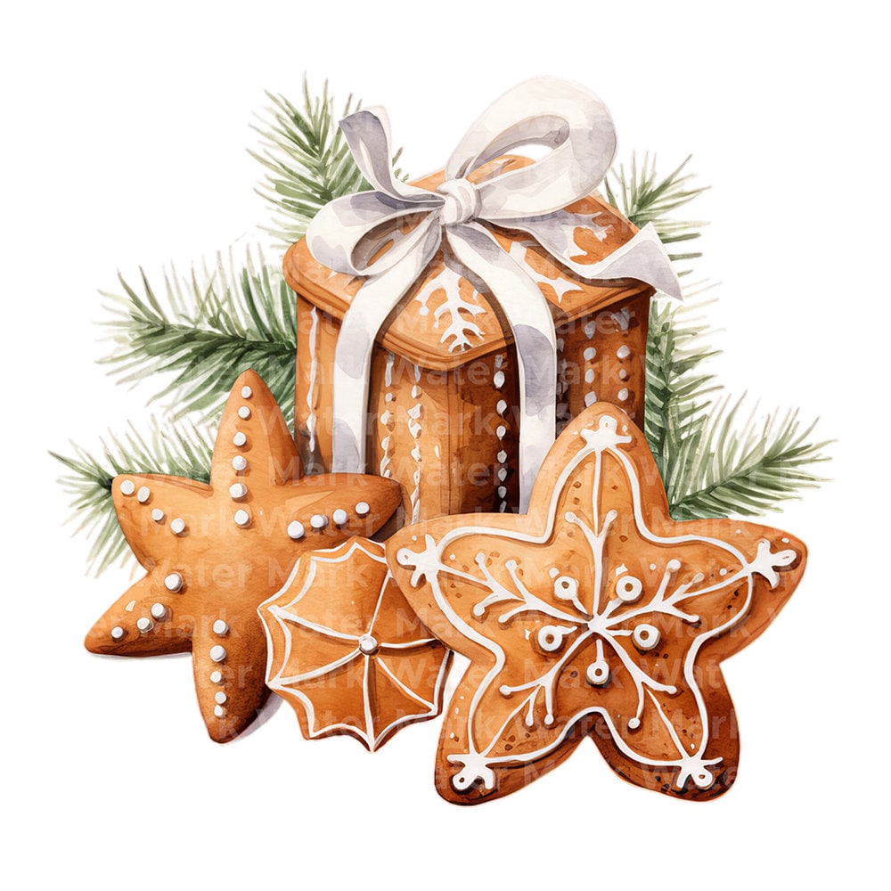 Watercolor Christmas Gingerbread Clipart: Holiday Card Making (digital ...
