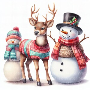 Christmas Reindeer Clipart, 12 Jpg, Watercolor Clipart, Card Making ...
