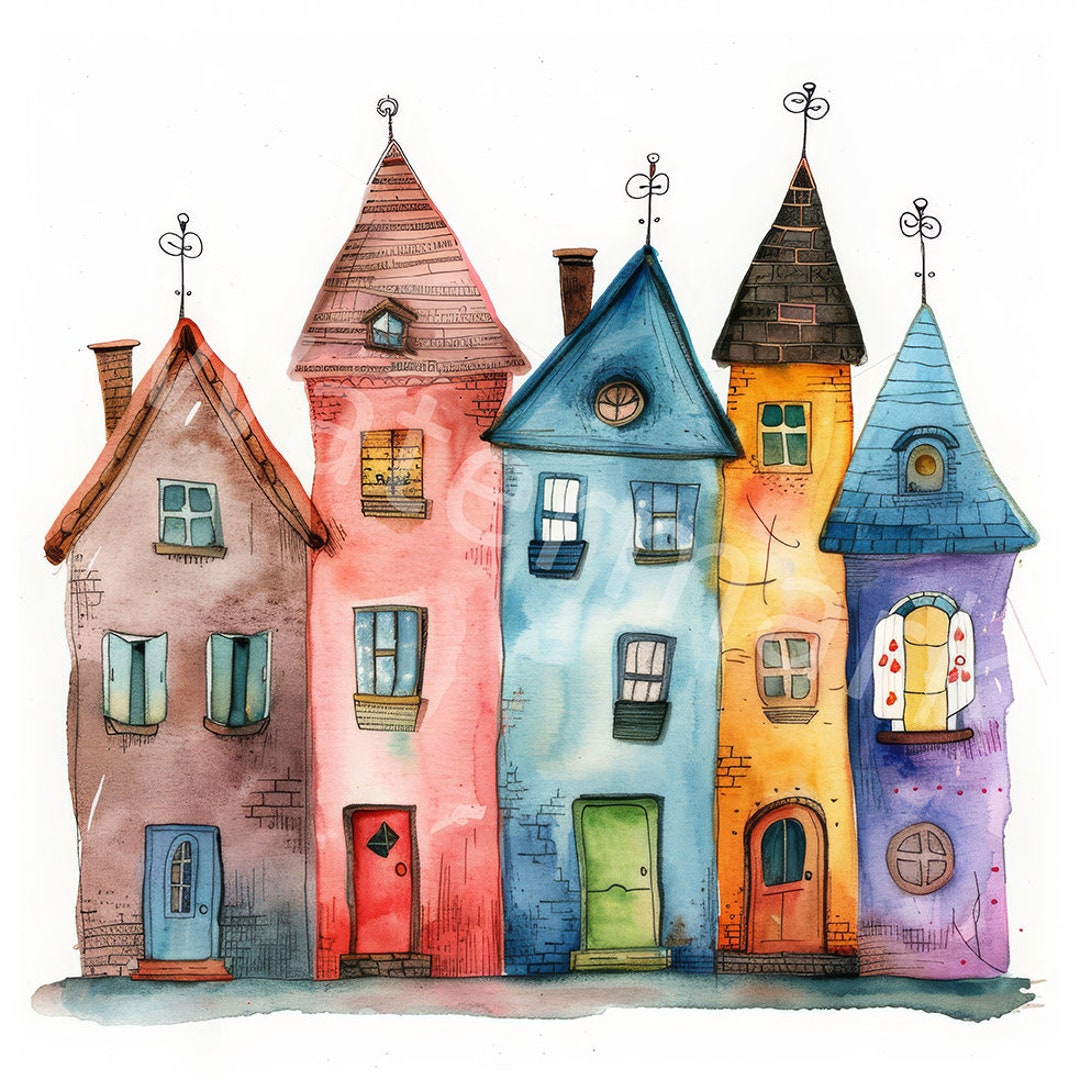 Quirky Houses Clipart, 12 JPG, Digital Download, Funny Houses Clipart ...