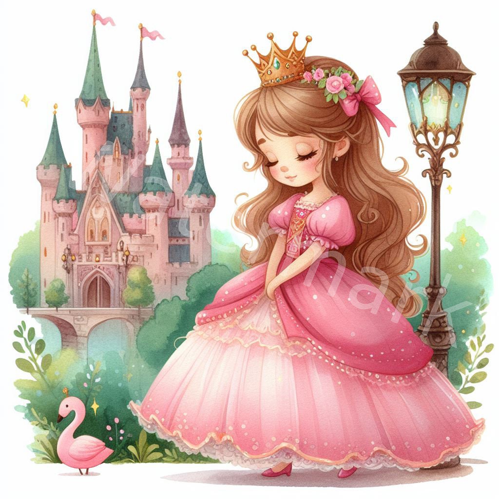 Pink Princess and Pink Castle Clipart, 12 Jpg, Digital Download ...