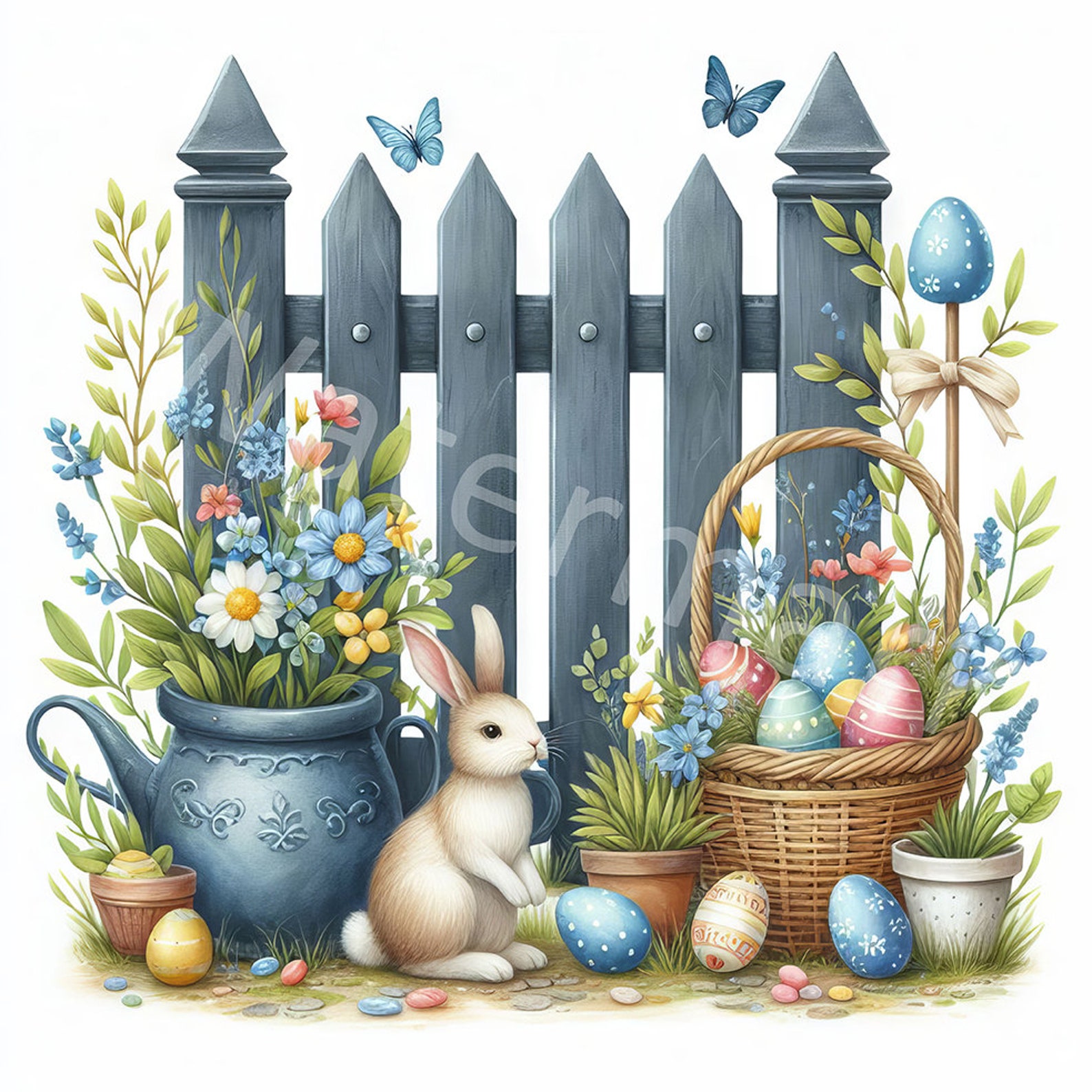 Easter Garden Clipart: Bunny, Eggs, Gate (digital Download) - Etsy
