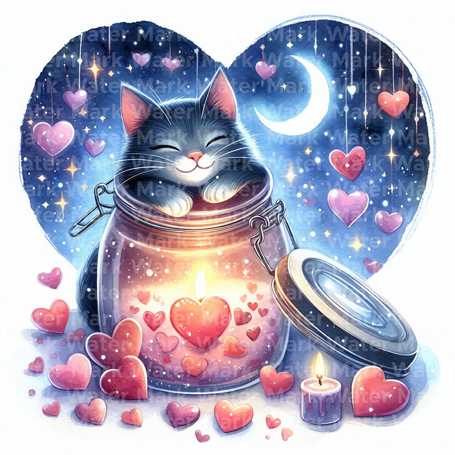 Valentine's Day Cat Clipart, 11 JPG, Heart Clipart, Digital Download ...