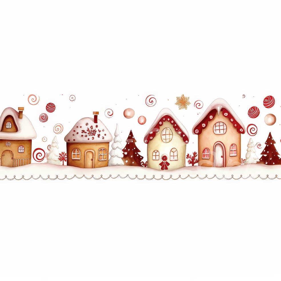 Christmas Borders Clipart: Watercolor Gingerbread House Garlands ...