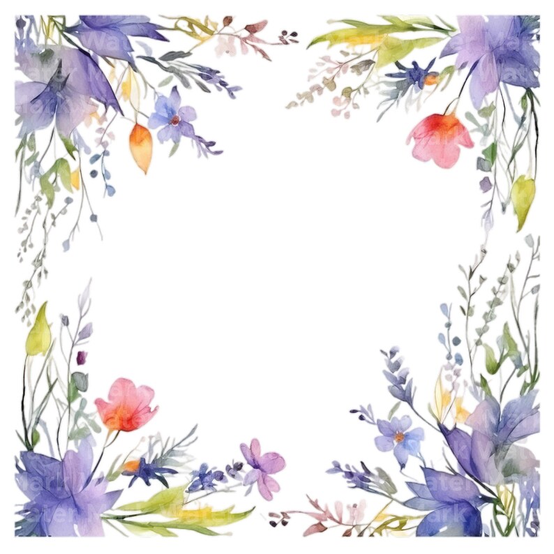 Watercolor Flower Frame Clipart: Floral Border Graphics (digital ...