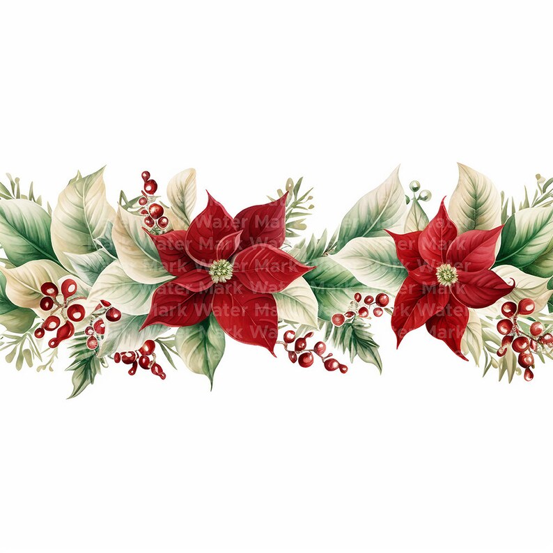 Watercolor Christmas Poinsettia Borders Clipart (digital Download) - Etsy