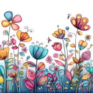 Whimsical Flower Clipart: Colorful Fantasy Floral Art (digital Download ...
