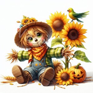 Autumn Scarecrow Clipart: Watercolor Fall Graphics (digital Download ...