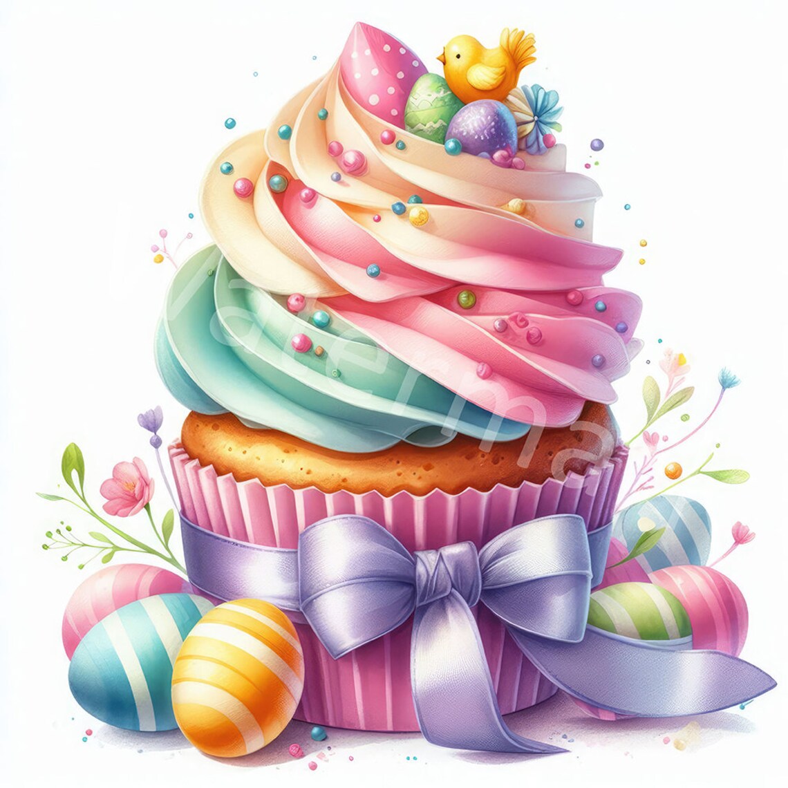 Easter Cupcakes Clipart, 12 JPG, Digital Download, Watercolor Clipart ...