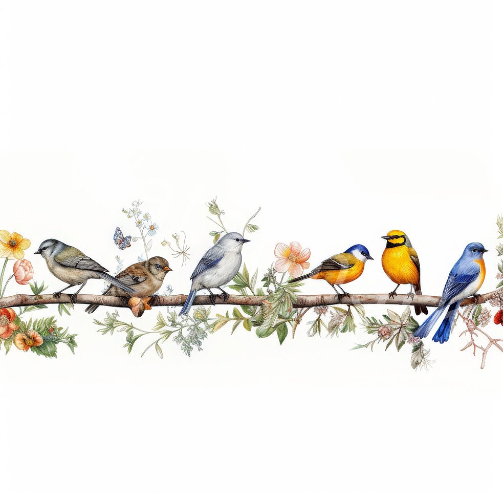 Watercolor Birds Border Clipart, 13 JPG, Digital Download, Digital ...