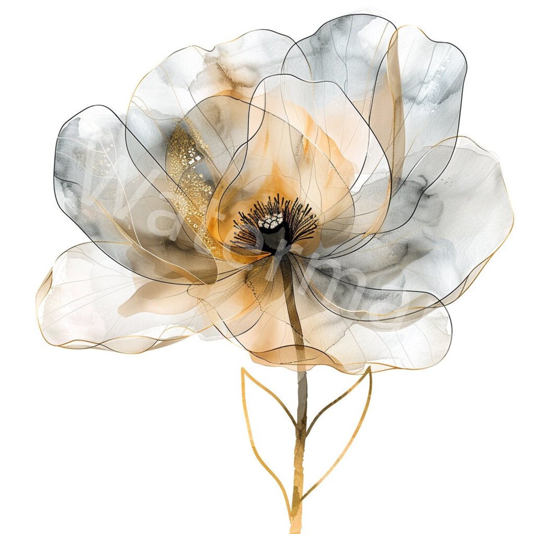 Abstract Yellow-gray Flowers Clipart, 12 Jpg, Digital Download, Digital ...