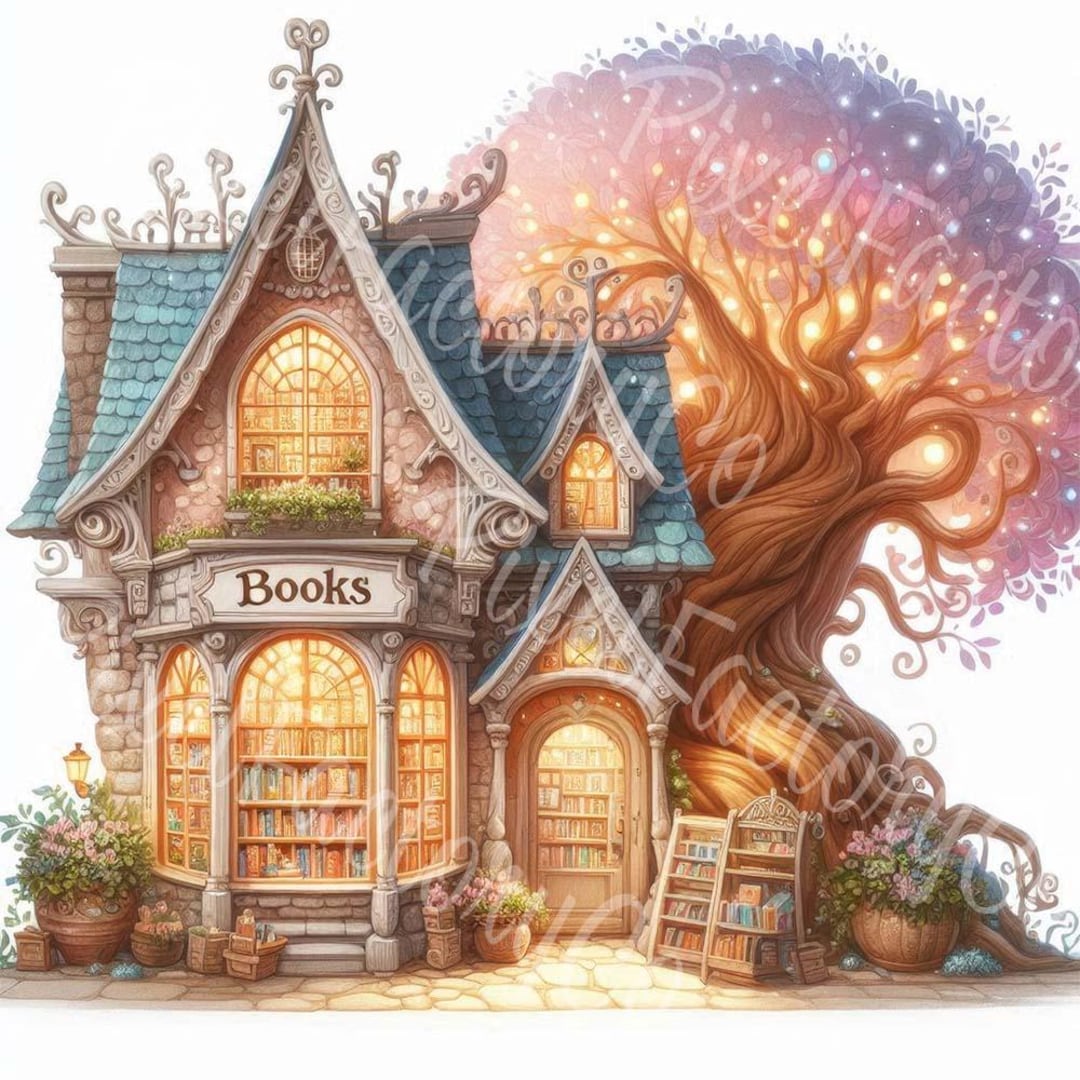 Fantasy Bookstore Clipart Magical Library 12 JPG Illustration Enchanted ...