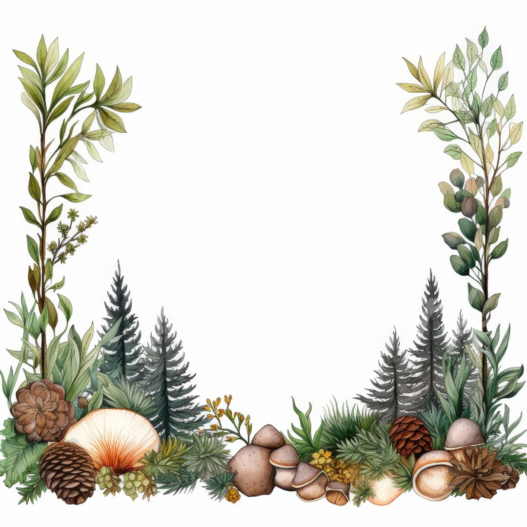 Mushrooms Forest Frame Clipart, 11 JPG, Digital Paper Craft, Border ...