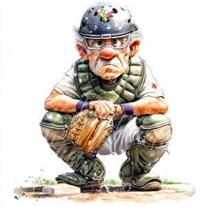 Funny Old Man Playing Baseball Clipart Grandpa Sports Illustration for ...