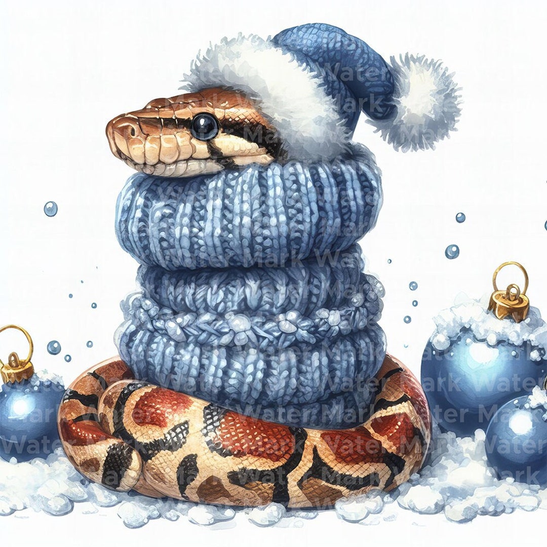 Watercolor Christmas Animals Clipart: Snake, Koala, Frog (digital ...