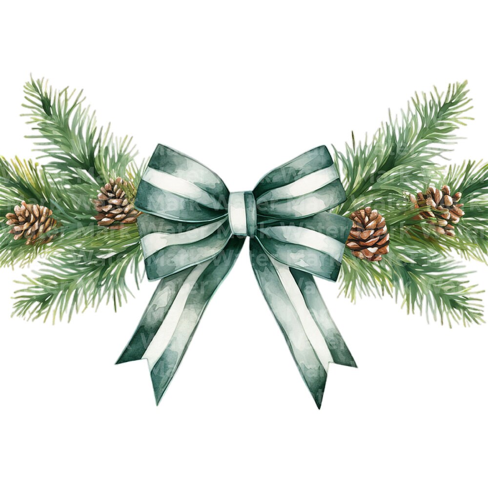 Watercolor Christmas Borders Clipart: Garland & Ribbon Designs (digital ...
