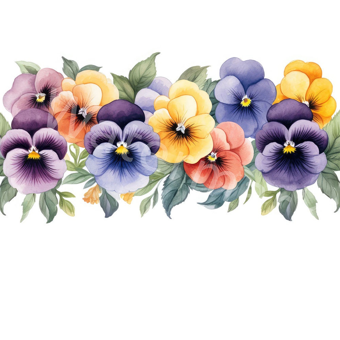 Watercolor Pansies Border Clipart: Floral Card Making (digital Download ...