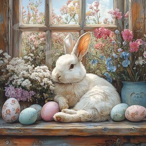 Easter Bunny in Window Clipart Easter Egg Graphics Easter Decorations ...