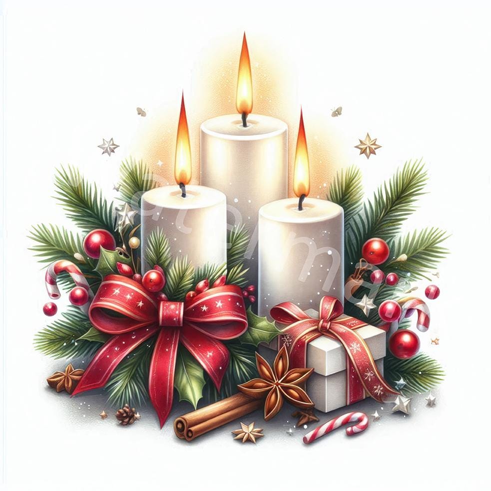 Christmas Candles Clipart: Watercolor Ornaments (digital Download) - Etsy