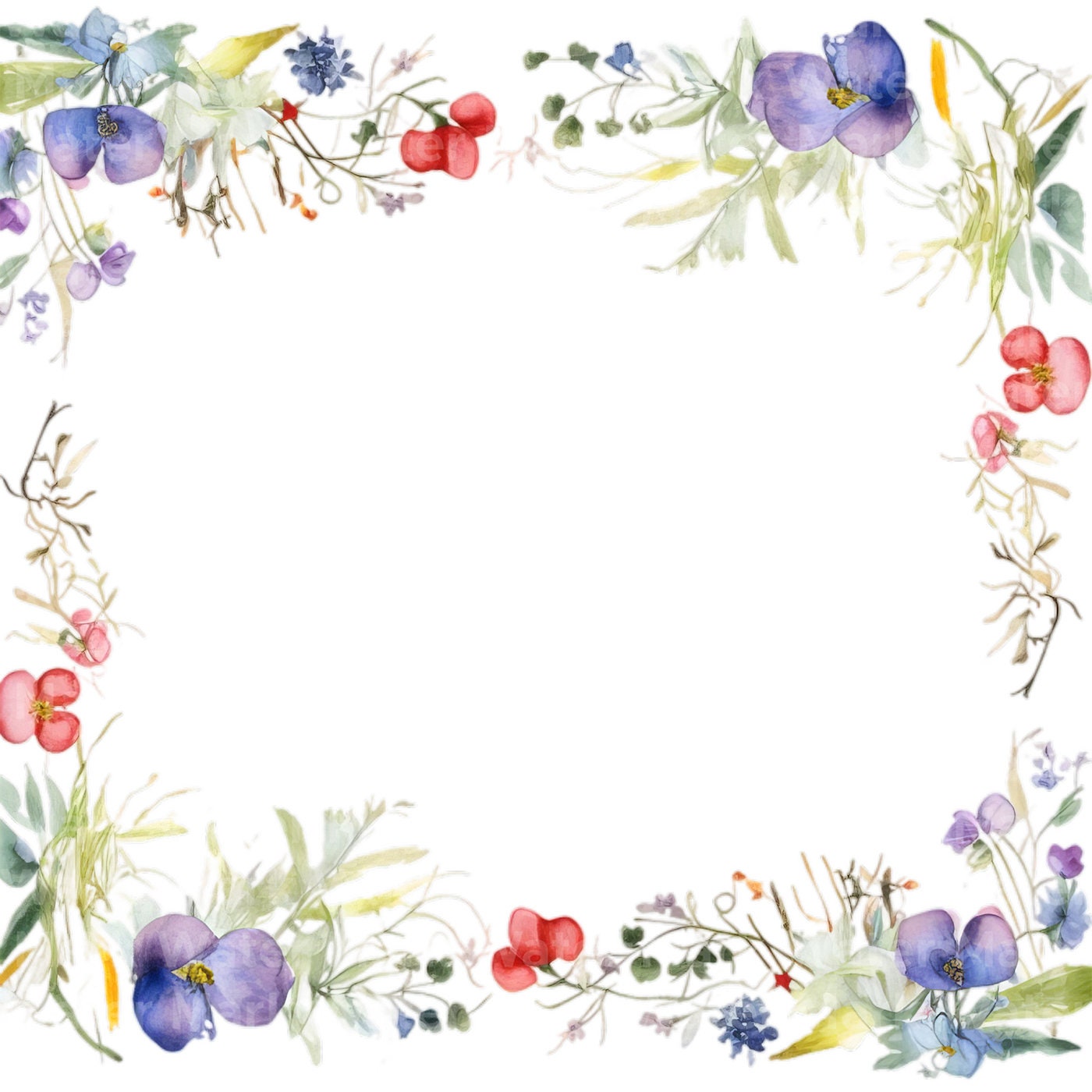 Watercolor Flower Frame Clipart: Floral Border Graphics (digital ...