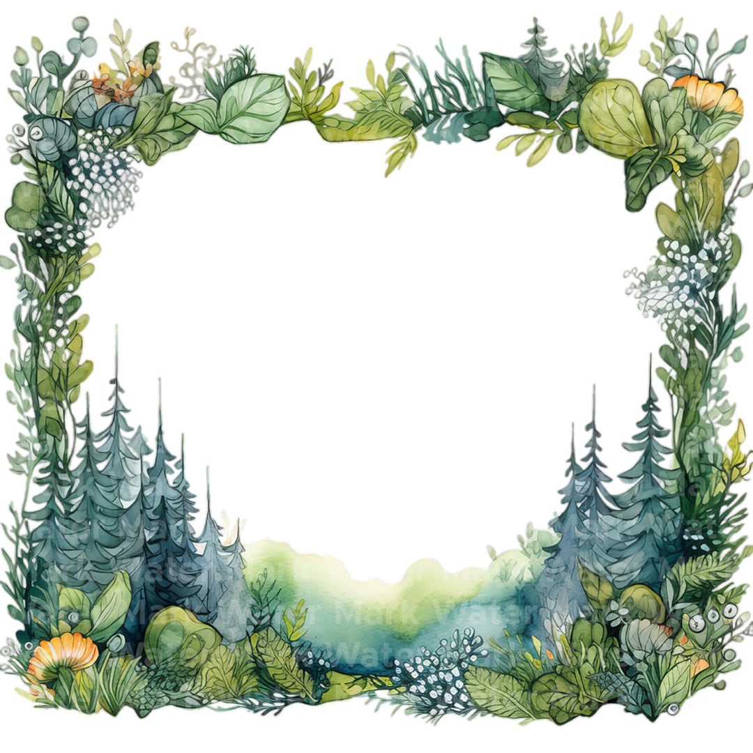Watercolor Forest Frame Clipart, 10 JPG, Digital Paper Crafts, Frame ...