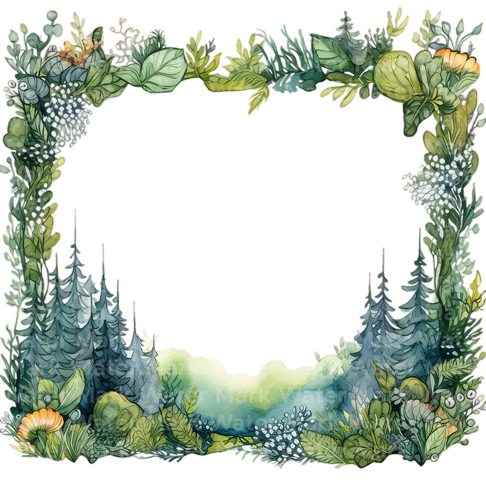 Watercolor Forest Frame Clipart, 10 JPG, Digital Paper Crafts, Frame ...