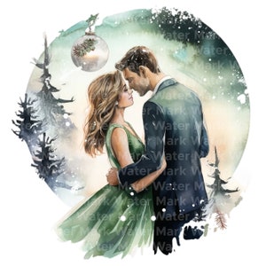 Couple in Love Clipart, 9 JPG, Watercolor Clipart, Winter Clipart, Card ...